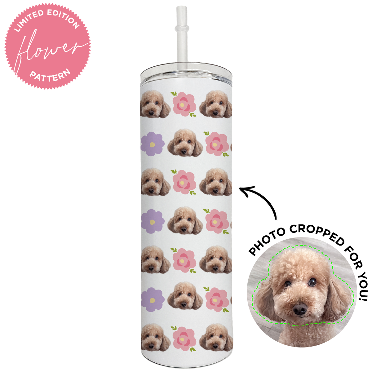 Personalized Pet Flower Pattern Skinny Tumbler – Type League Press